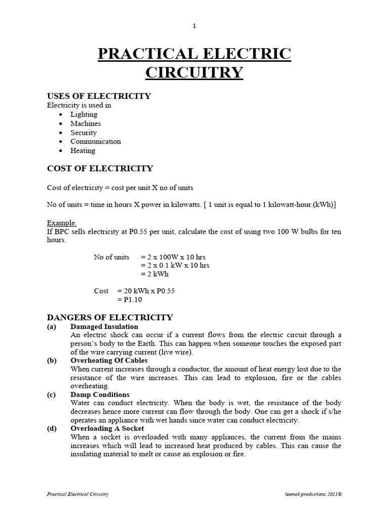 EM4 Practical Electric Circuitry | PDF | Fuse (Electrical) | Physical ...