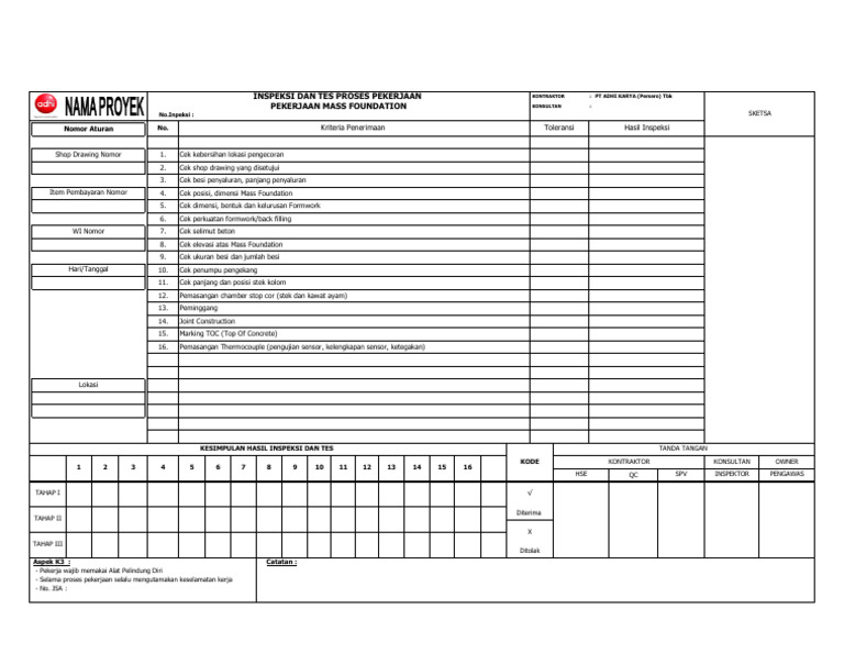Inproses - Mass Foundation Checklist | PDF