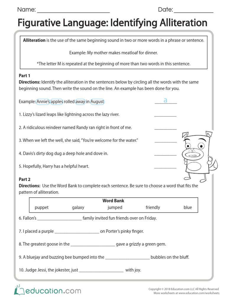 Figurative Language Identifying Alliteration | PDF