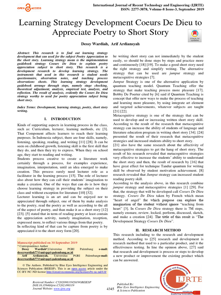 Learning Strategy Development Coeurs de Dieu To Appreciate Poetry To Short Storyinternational ...