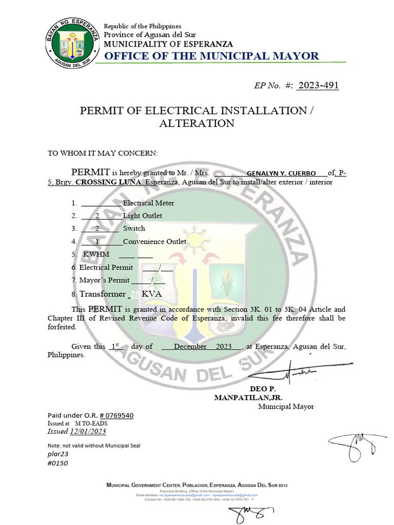 Electrical Permit - New Form | PDF