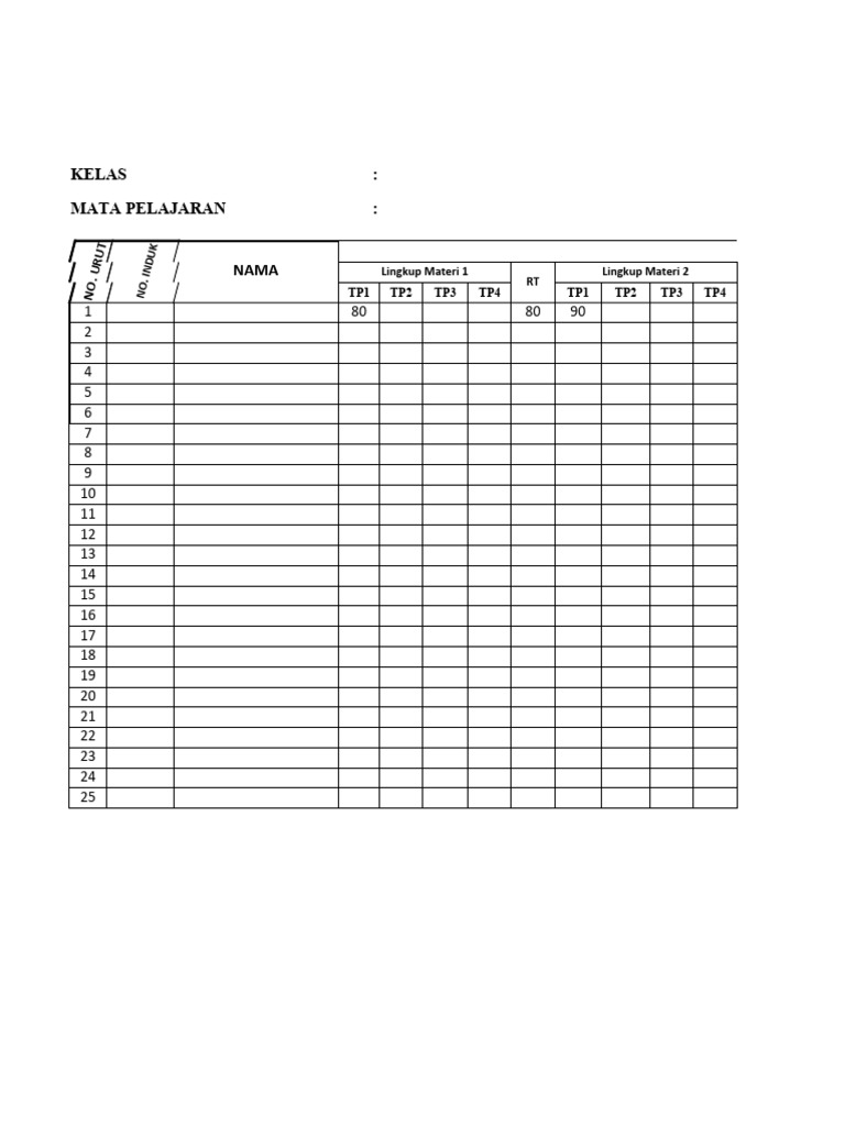 Daftar Nilai Kurikulum Merdeka Dengan Formatif Pdf