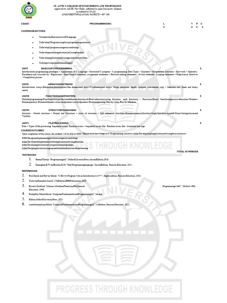 C Programming Syllabus | PDF | C (Programming Language) | Systems ... C Programming Syllabus | PDF | C (Programming Language) | Systems ...