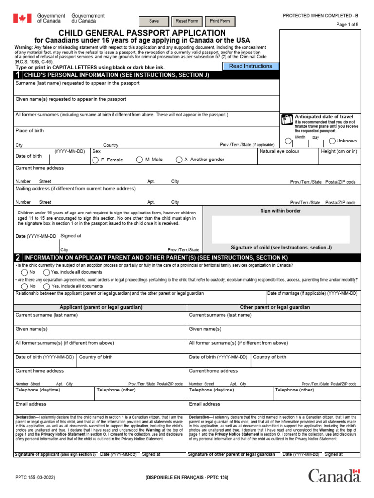 Child General Passport Application: For Canadians Under 16 Years of Age ...