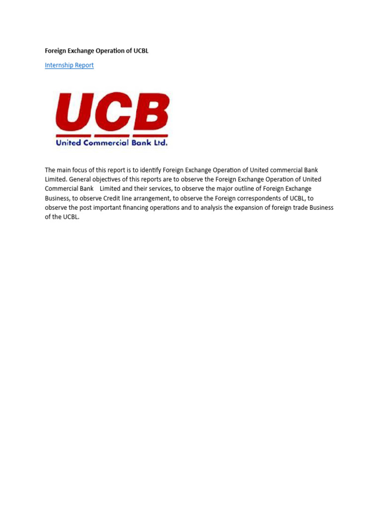 Foreign Exchange Operation of UCBL | PDF