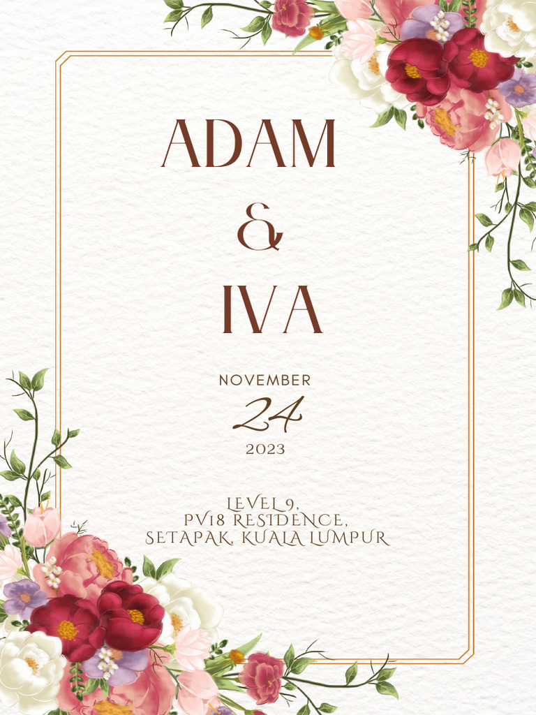 Dark Red Flower Wedding Invitation | PDF