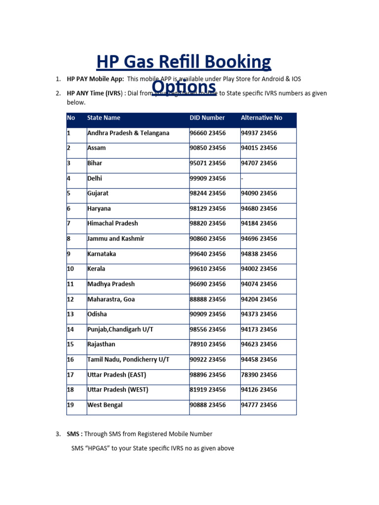 HP Gas Booking Options and Contacts | PDF