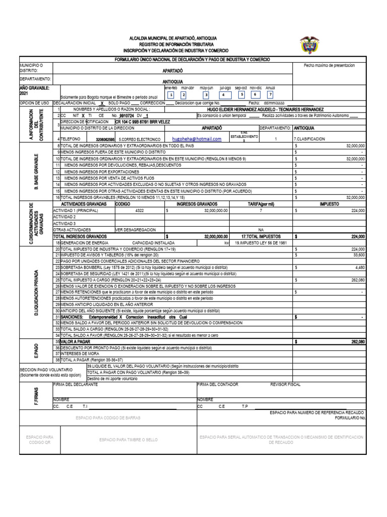 Formulario Industria y Comercio | PDF | Impuestos