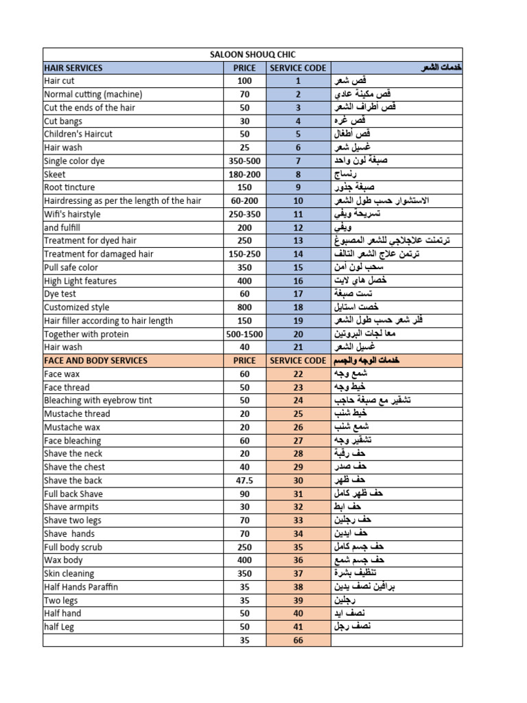 Saloon Service List | PDF