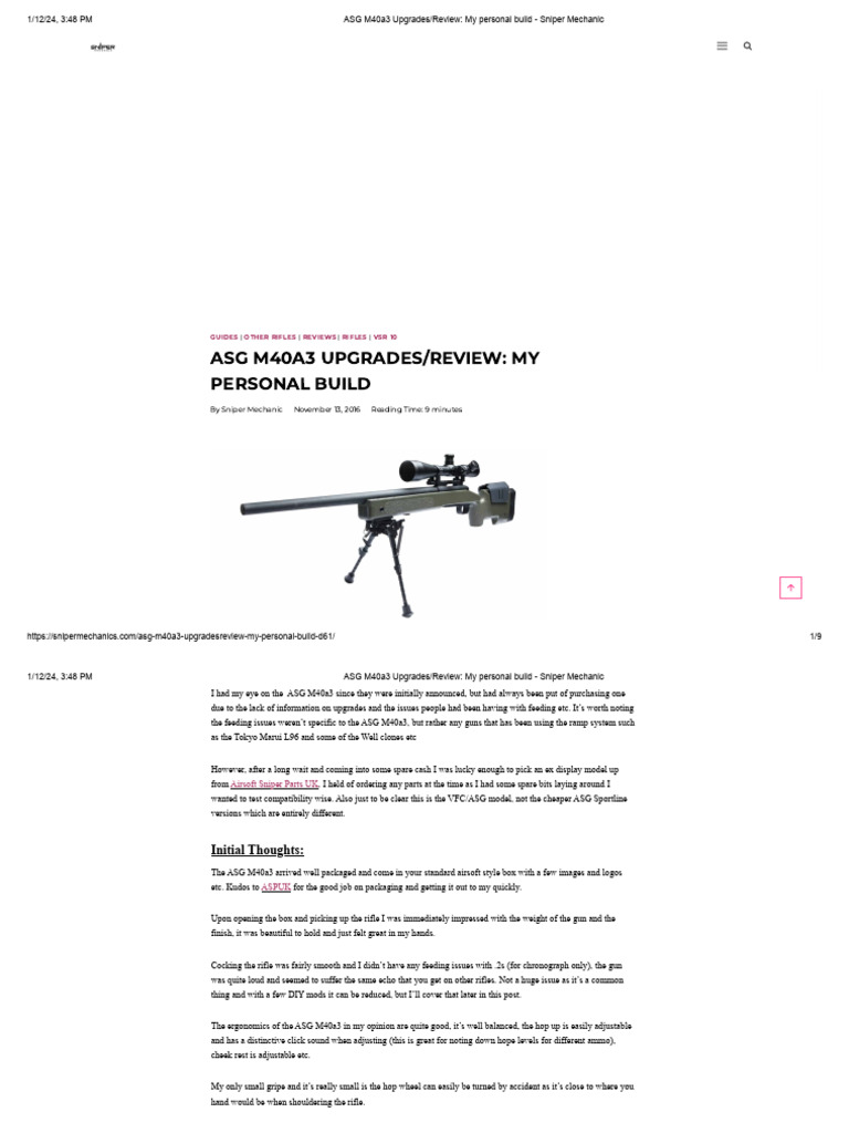 ASG M40a3 Upgrades - Review - My Personal Build - Sniper Mechanic | PDF | Rifle | Equipment