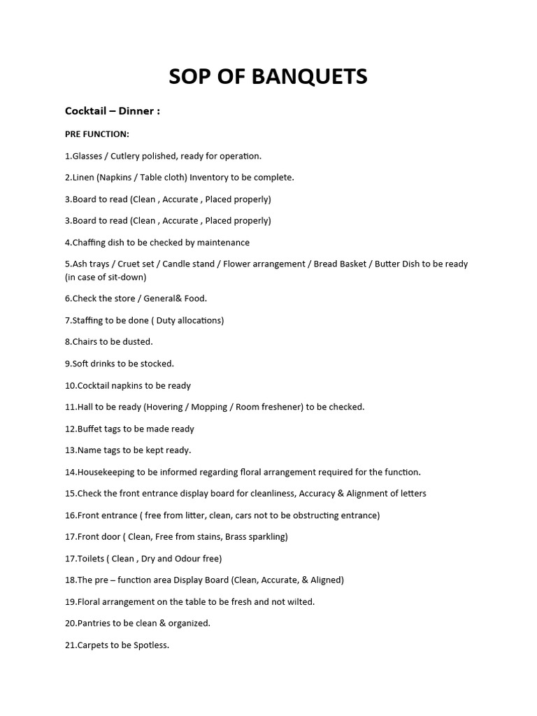 Banquet Sop | PDF | Tableware | Buffet