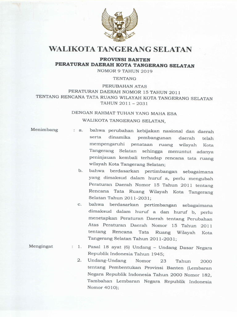 RTRW Kota Tangerang Selatan | PDF