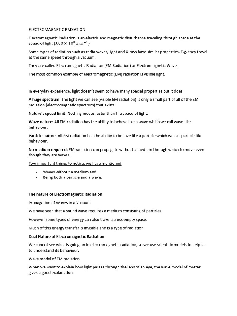 ELECTROMAGNETIC RADIATION | PDF | Electromagnetic Radiation | Waves