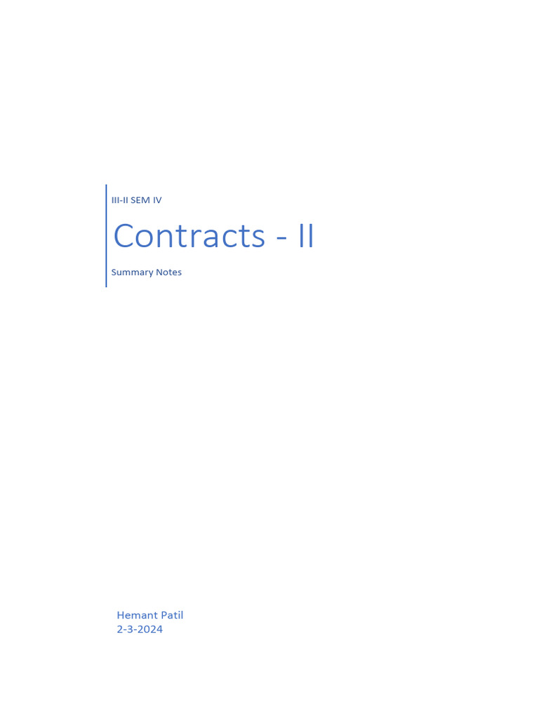 Summary Notes Contract II 5FEB2024 | PDF | Guarantee | Indemnity