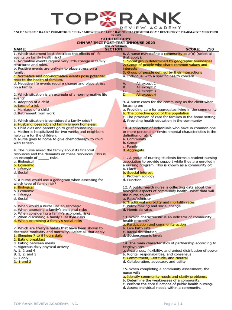 SC CHN Imci Post Test 50items Mr. JV Gasmin | Download Free PDF ...