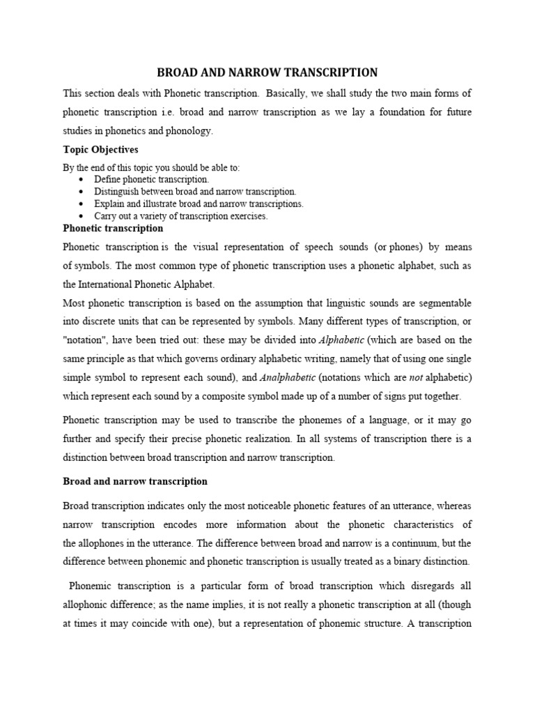 Broad vs Narrow Phonetic Transcription | PDF | Phoneme | Human ...