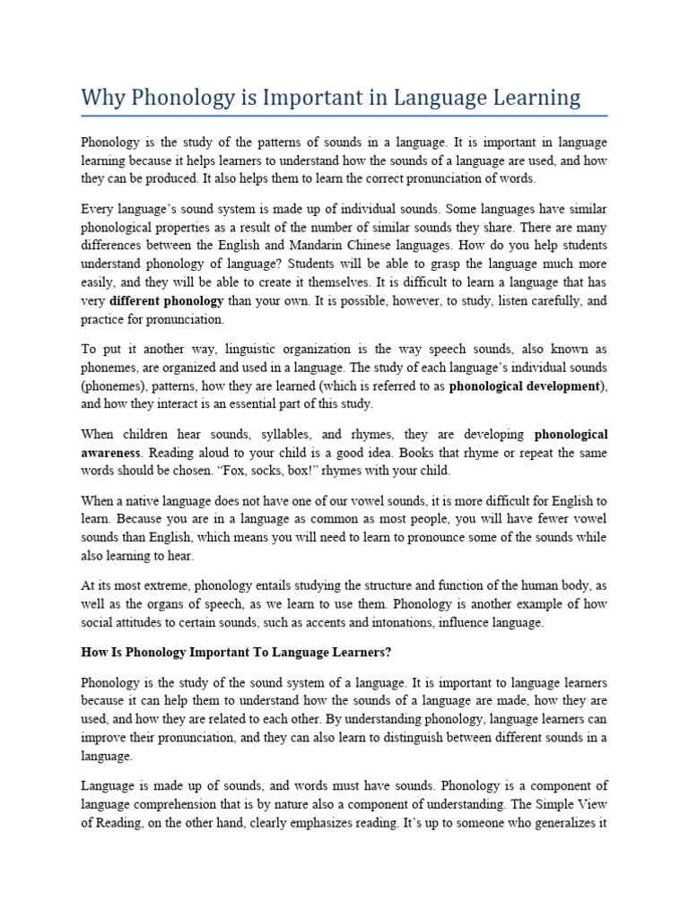 Importance of Phonology in Language Learning | PDF | Phonology | Phonetics