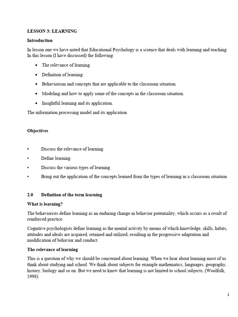 Lesson 3 Learning | PDF | Learning | Nature Versus Nurture