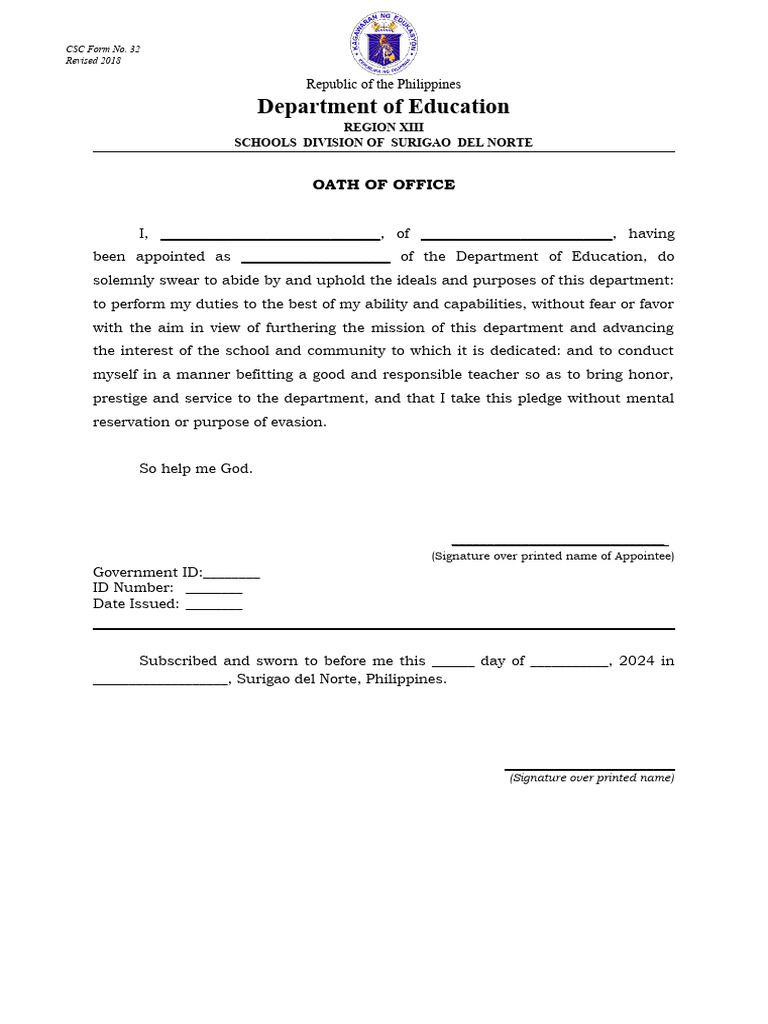 Oath of Office for Educators in Surigao | PDF