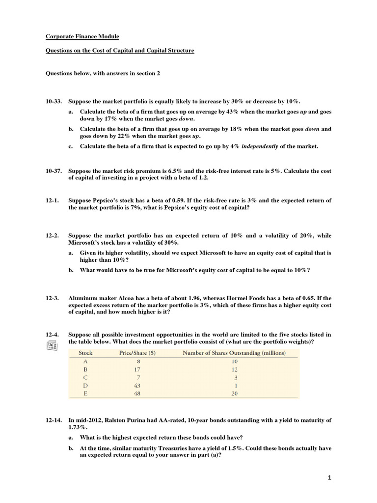 Problem Set 4 - Capital Structure and Cost of Capital | PDF | Cost Of ...