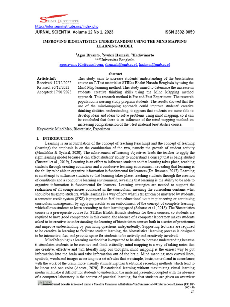 Improving Biostatistics Understanding Using The Mind Mapping Learning Model | PDF | Learning ...