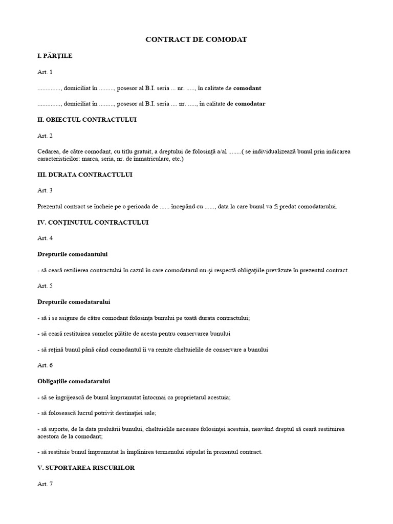 Contract de Comodat | PDF
