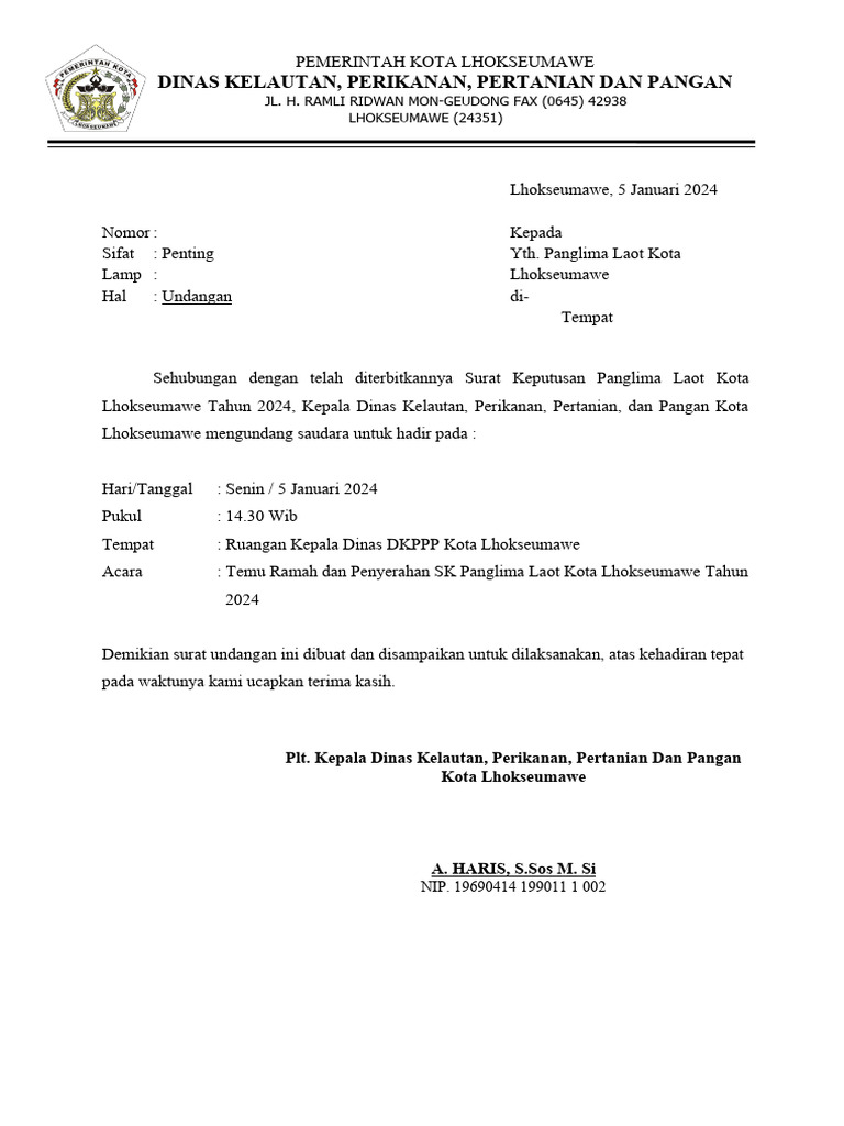 Undangan Temu Ramah Panglima Laot 2024 | PDF