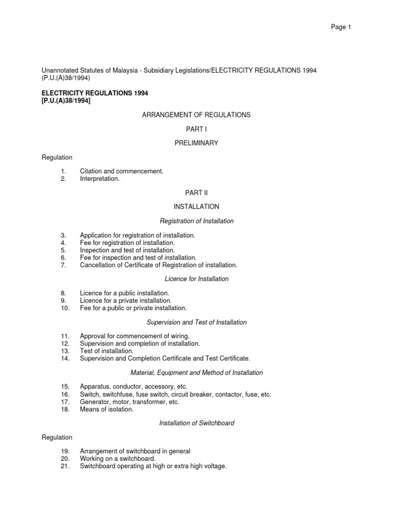 Electricity Regulations 1994 | PDF | Fuse (Electrical) | Electrical ...