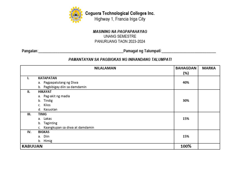 Pamantayan Sa Talumpati | PDF
