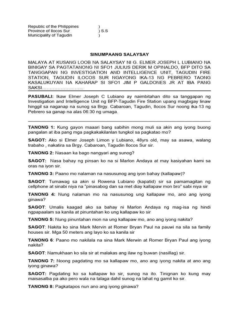 Sinumpaang Salaysay Ni Elmer Joseph Lubiano | PDF