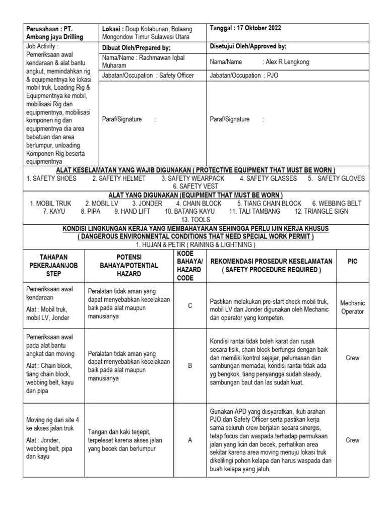 JSA Moving RIG Ke Site 5 (GW-01) | PDF
