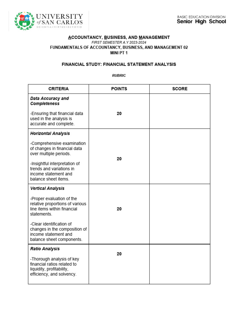 FABM 2 Mini PT 1 Financial Statement Analysis Financial Study | PDF | Technology & Engineering