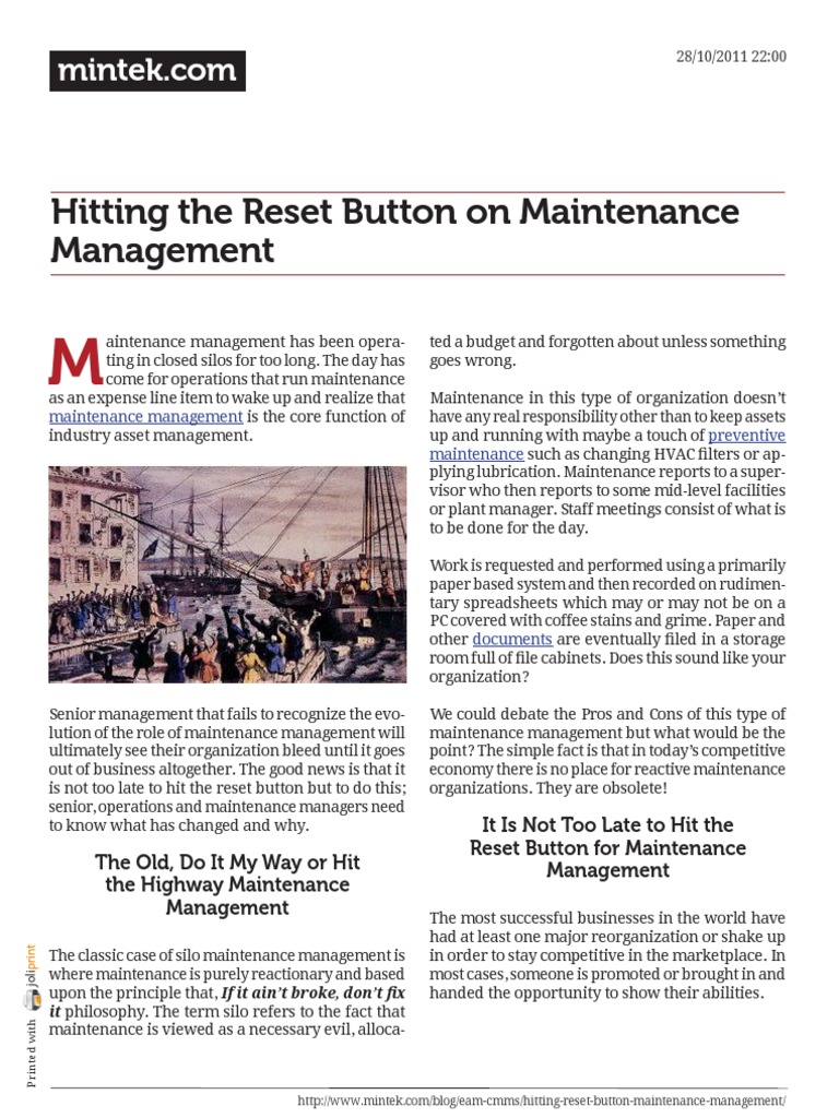 Resetting Maintenance Management | PDF | Maintenance | Automation