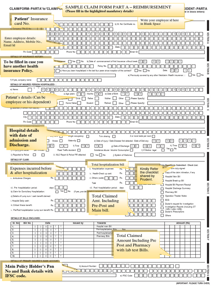 Health Insurance Claim Form - Part A | PDF | Insurance | Hospital