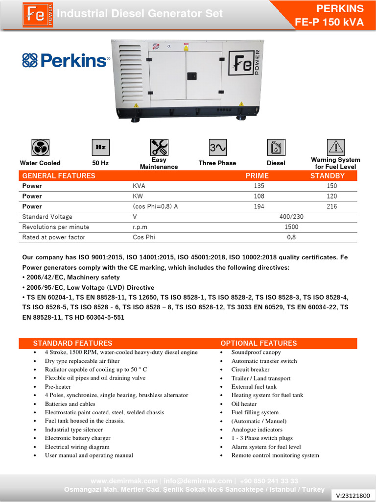 General Features Prime Standby | PDF | Diesel Engine | Electricity