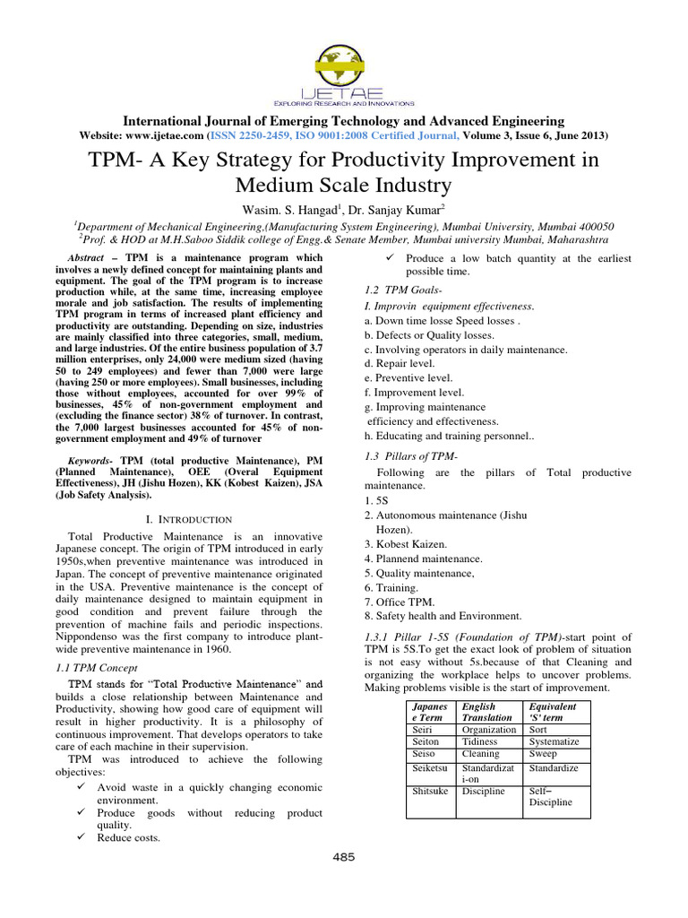 TPM_A_Key_Strategy_for_Productivity_Impr | PDF | Sheet Metal ...