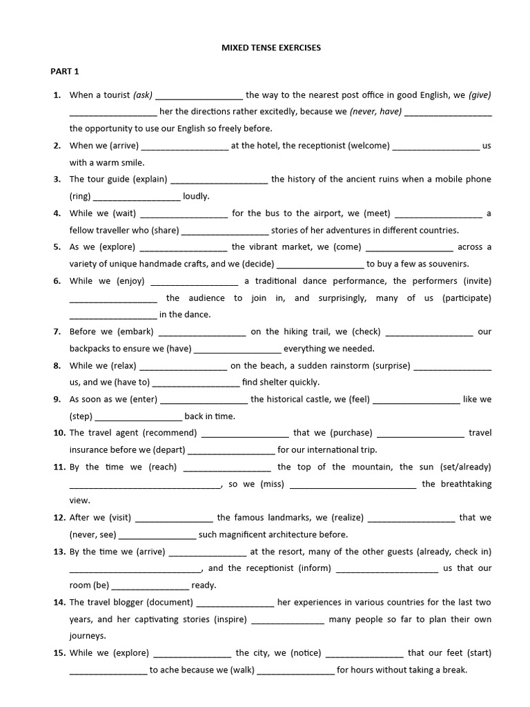 15 Mixed Tense Exercises With Key | PDF | Language Arts & Discipline ...
