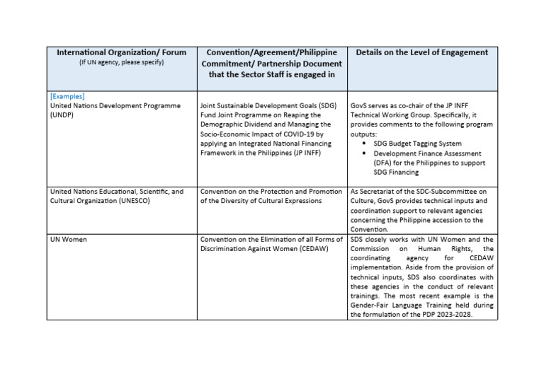 Matrix of Inputs On IO Engagements | PDF | United Nations Development ...