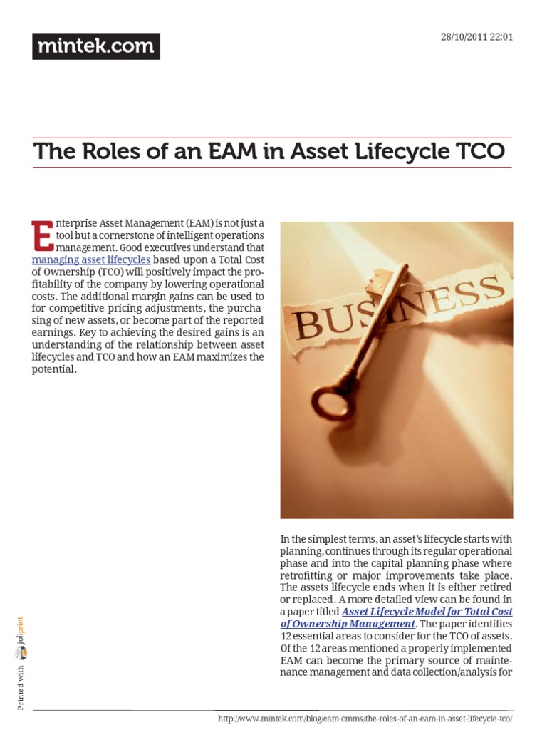 EAM and Asset Lifecycle TCO | PDF | Maintenance | Total Cost Of Ownership