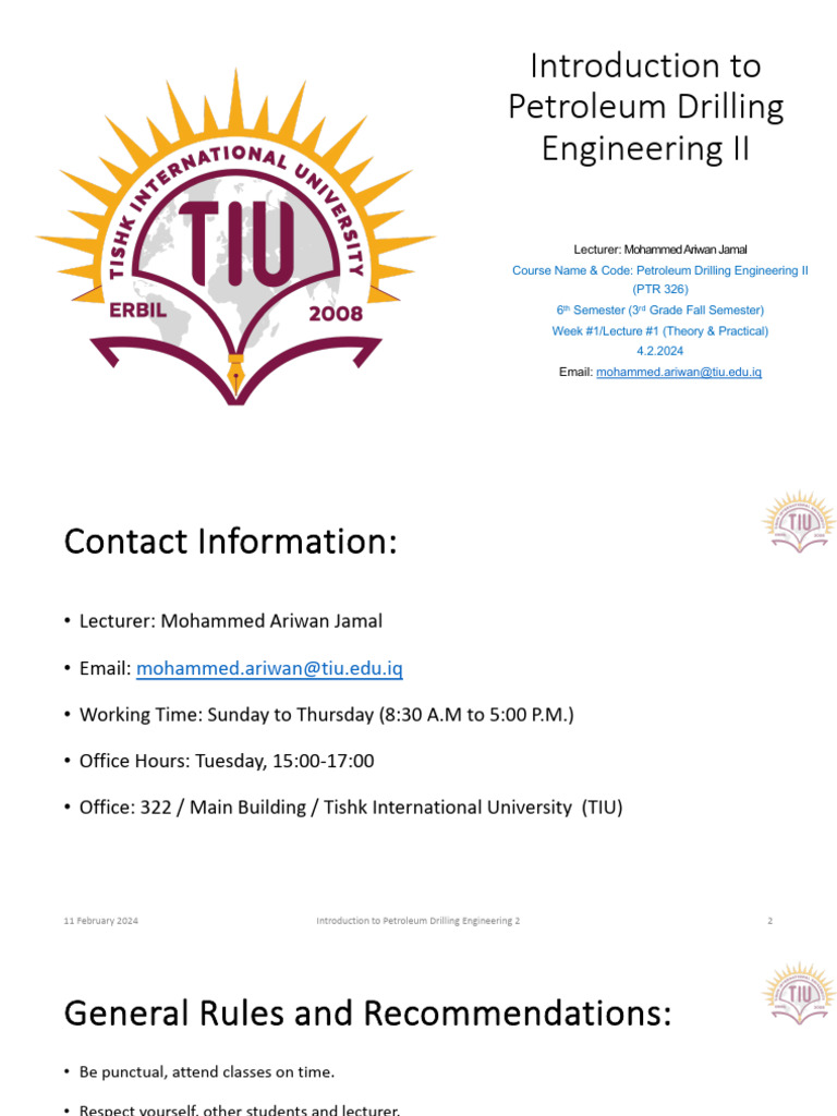 PTR 326 Theoretical Lecture 1 | PDF | Casing (Borehole) | Drilling Rig