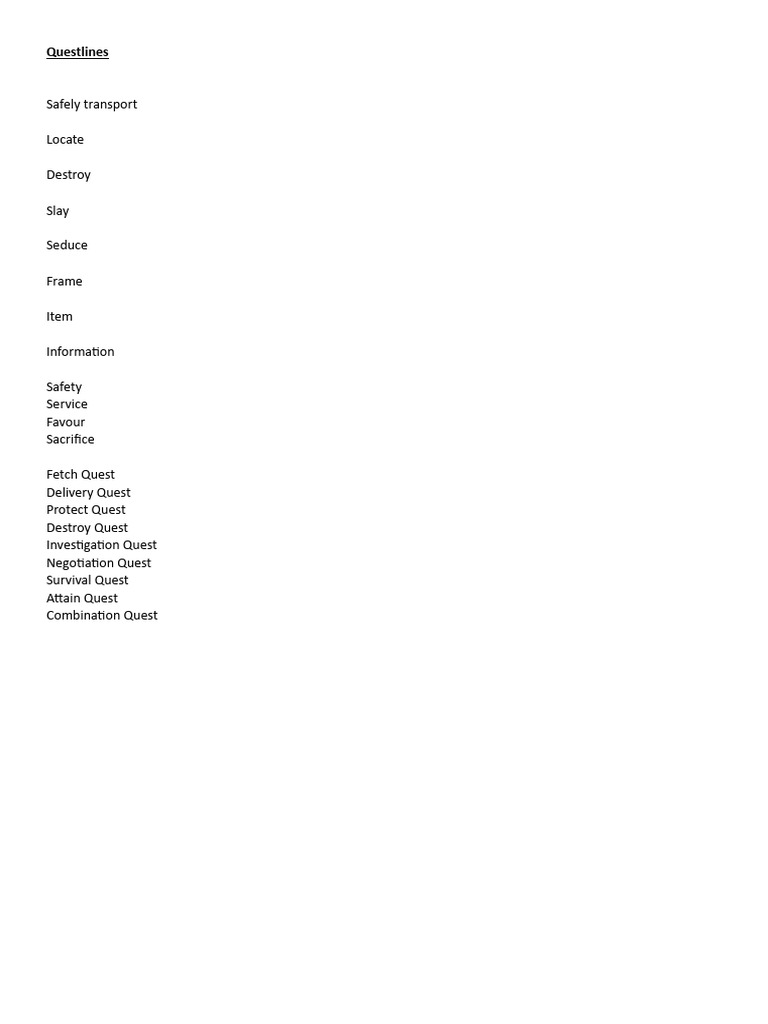 Quest Types and Objectives Guide | PDF