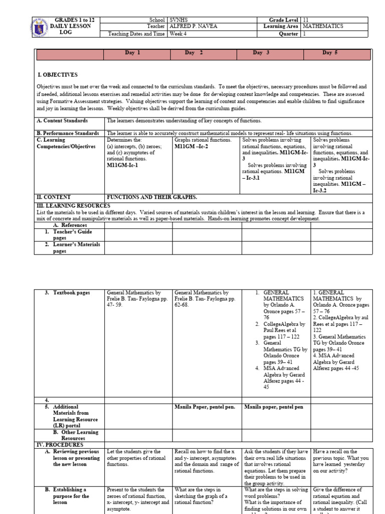 DLL Gen Math Week 3.1 | PDF | Asymptote | Equations