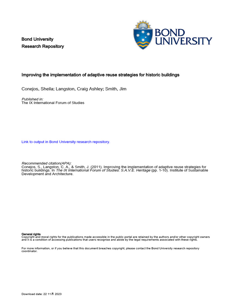 2011 Improving The Implementation of Adaptive Reuse Strategies For ... 2011 Improving The Implementation of Adaptive Reuse Strategies For ...