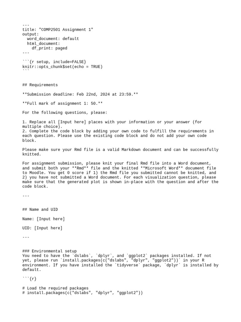 COMP2501 - Assignment - 1 - Questions - RMD 2 | PDF | Matrix (Mathematics) | Scatter Plot