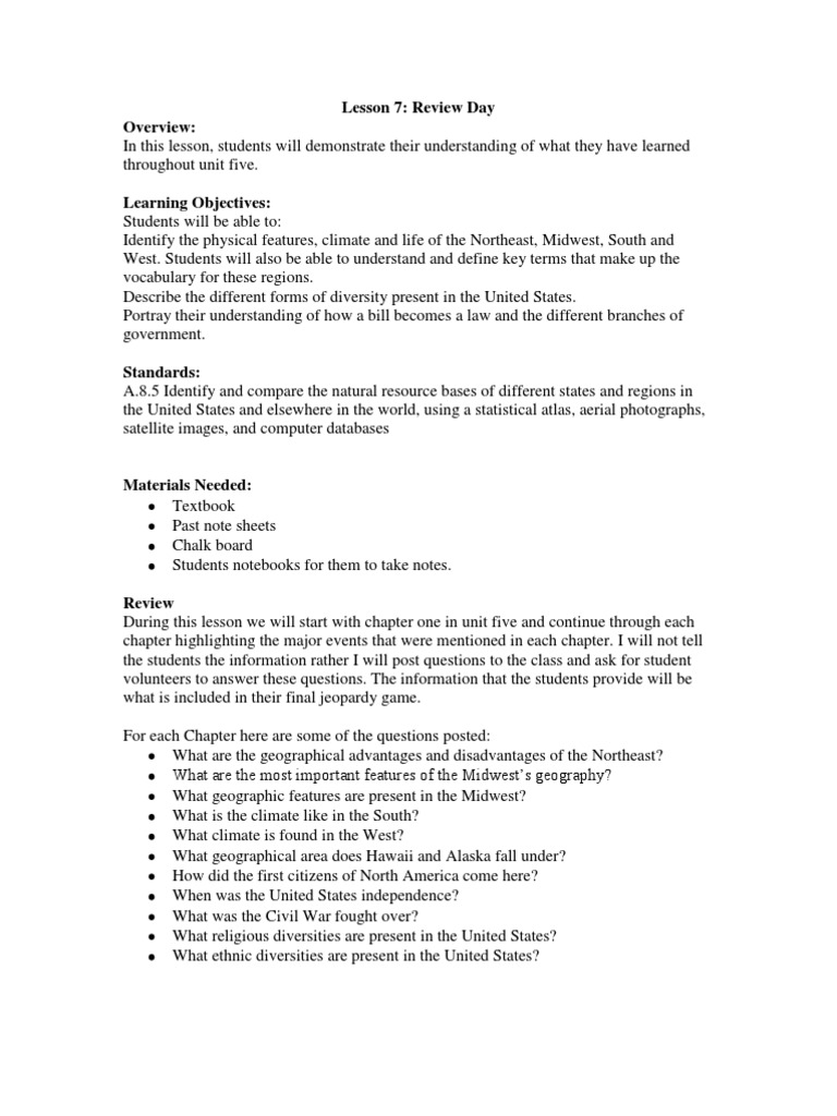 Review Lesson Plan | PDF