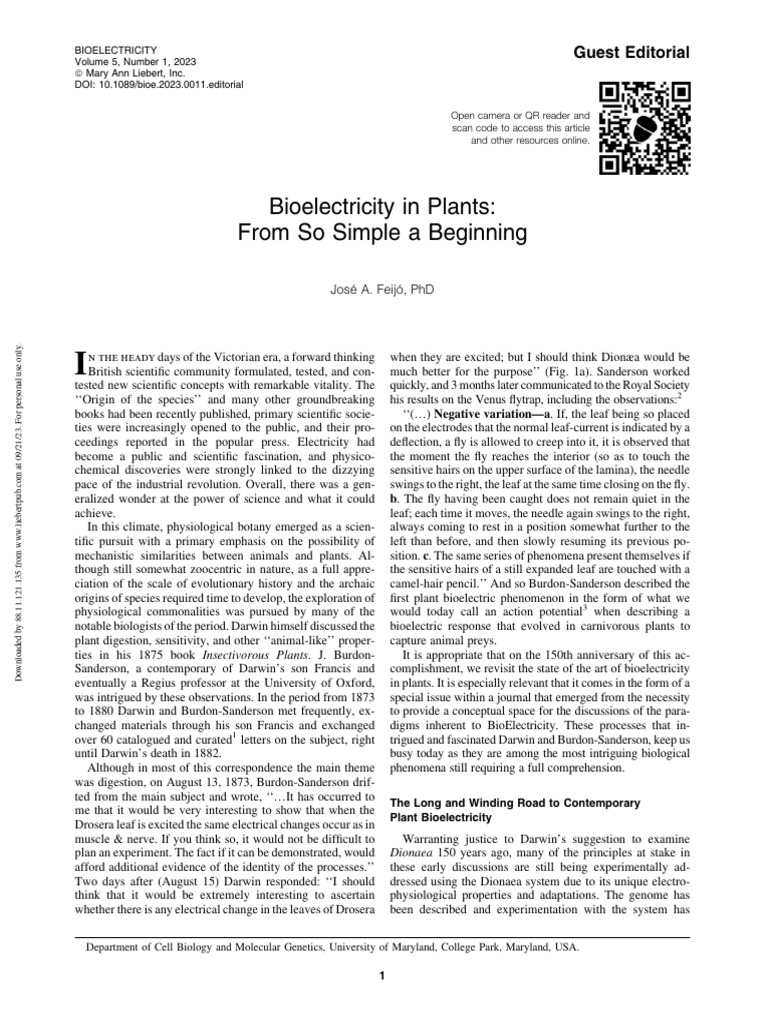 Bioelectricity in Plants: From So Simple A Beginning 2024 | PDF ...