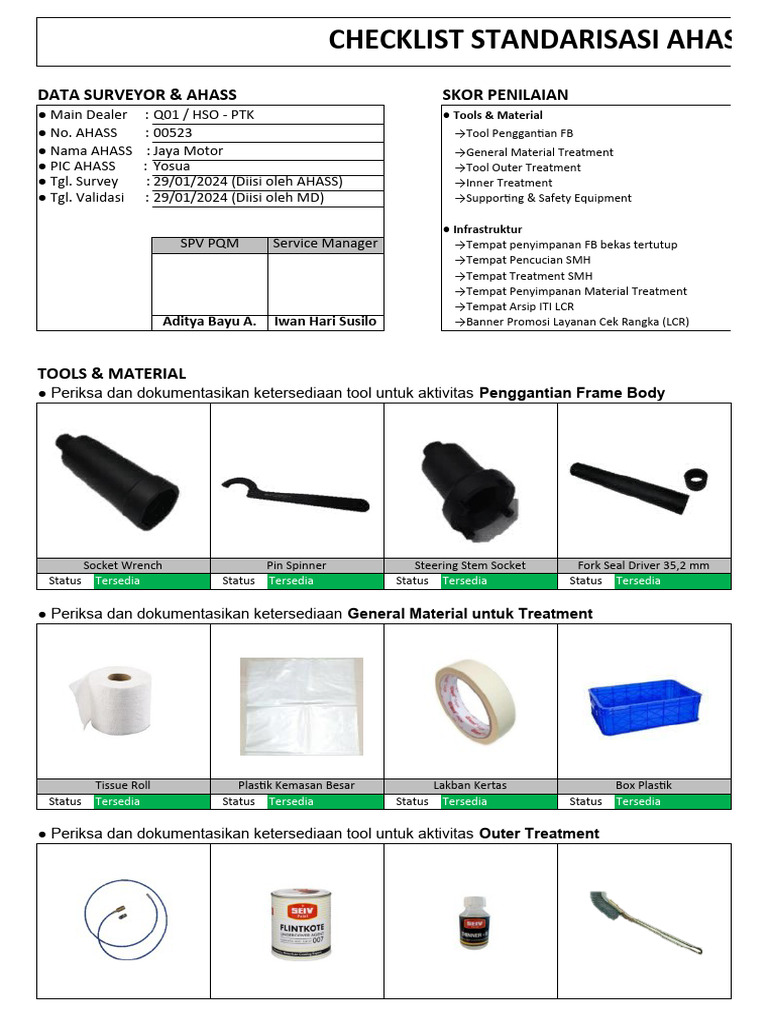 Checklist Standarisasi AHASS LCR Final DMP | PDF