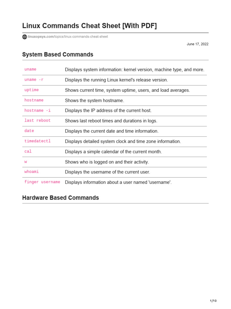 Linux Commands Cheat Sheet With PDF | PDF | Domain Name System | Secure Shell