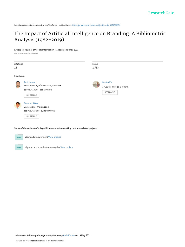 The Impact of Artificial Intelligence On Branding: A Bibliometric Analysis (1982-2019) | PDF ...