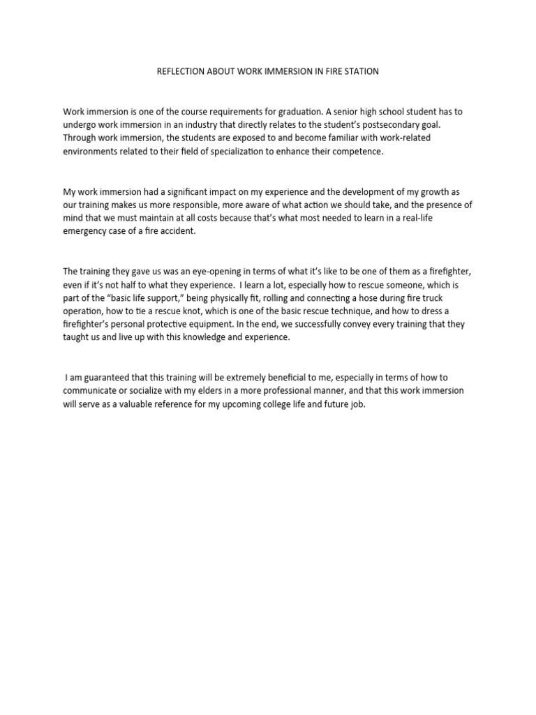 Reflection About Work Immersion in Fire Station | PDF